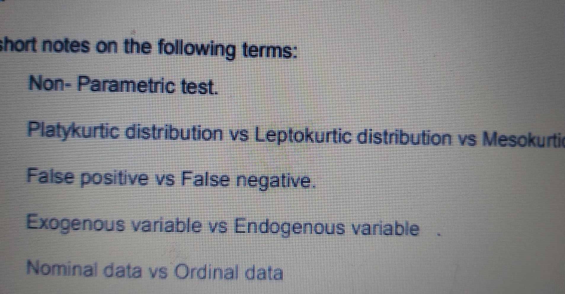 Solved short notes on the following terms: Non- Parametric | Chegg.com