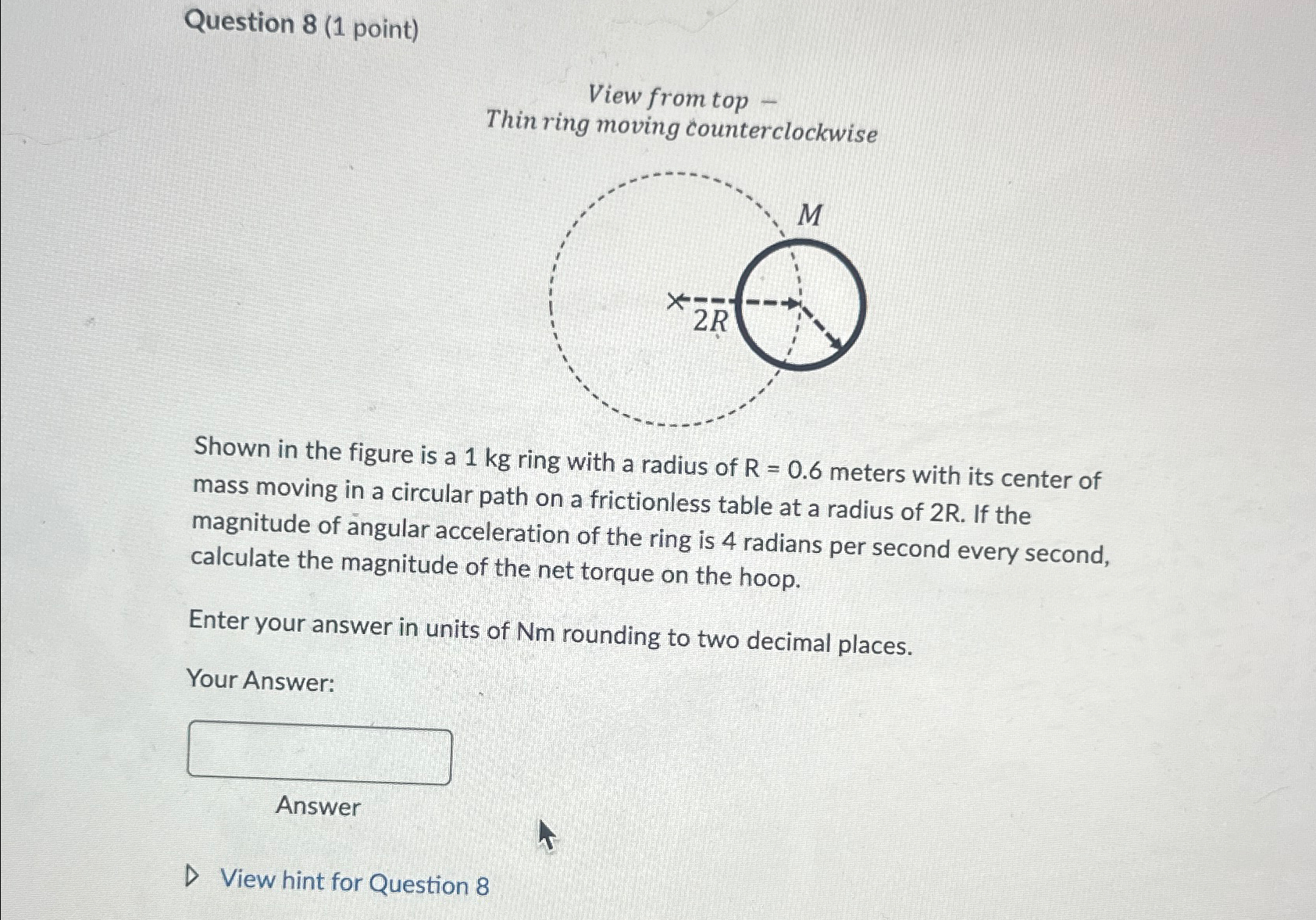 Solved Question 8 (1 ﻿point)View from top Thin ring moving | Chegg.com