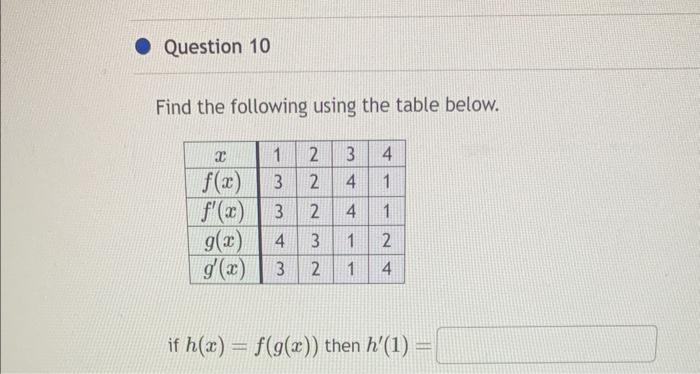 Solved Find the following using the table below. if | Chegg.com