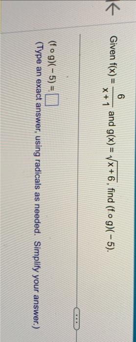 Solved Given f(x)=x+16 and g(x)=x+6, find (f∘g)(−5) | Chegg.com