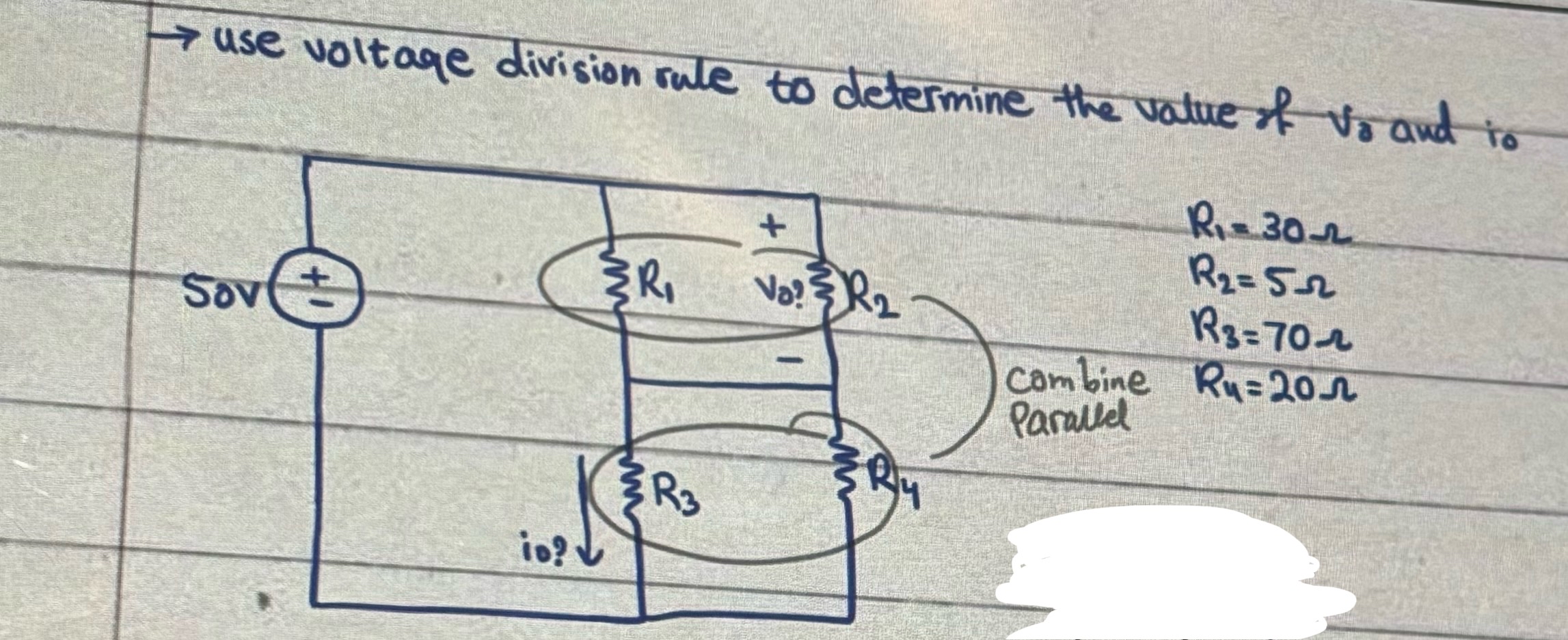 Solved use voltage division rule to determine the value of | Chegg.com