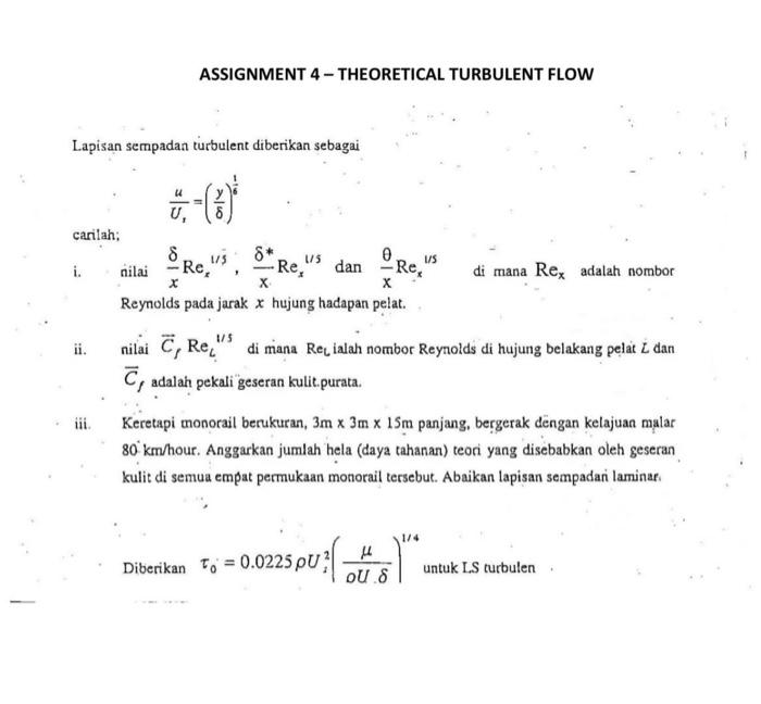 Solved ASSIGNMENT 4 - THEORETICAL TURBULENT FLOW Lapisan | Chegg.com