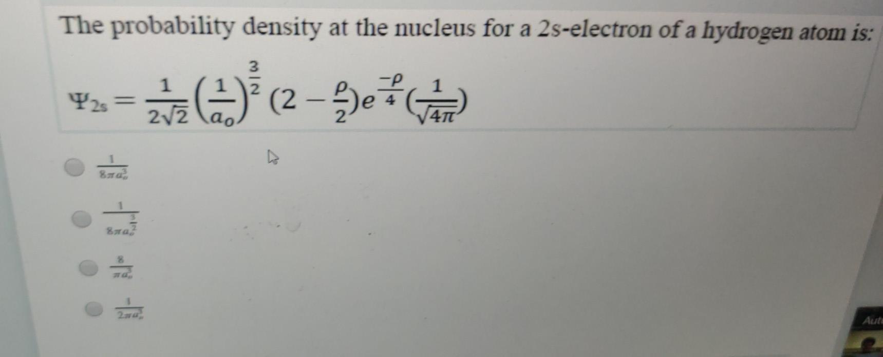 Solved The probability density at the nucleus for a | Chegg.com