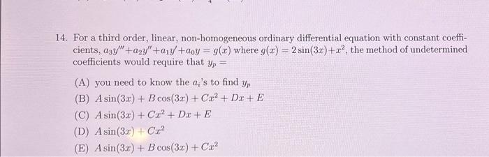Solved 14 For A Third Order Linear Non Homogeneous