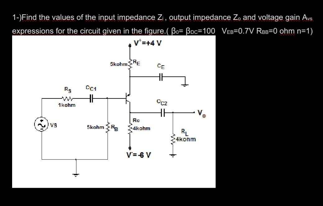 Solved 1-)Find the values of the input impedance Zi, output | Chegg.com