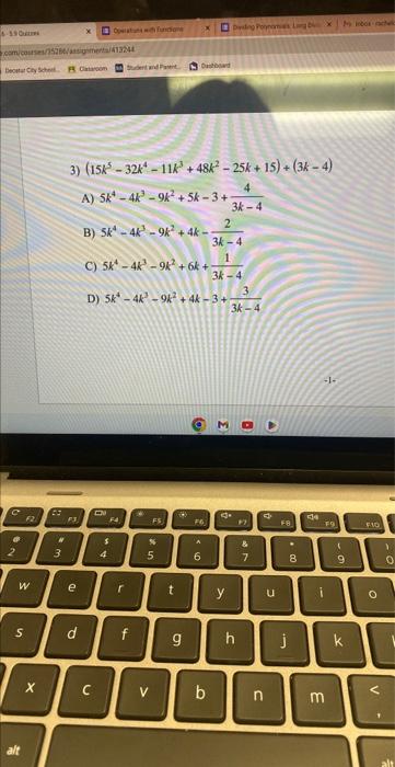 Solved Advanced Algebra 2 Dividing Polynomials Quiz - Long | Chegg.com
