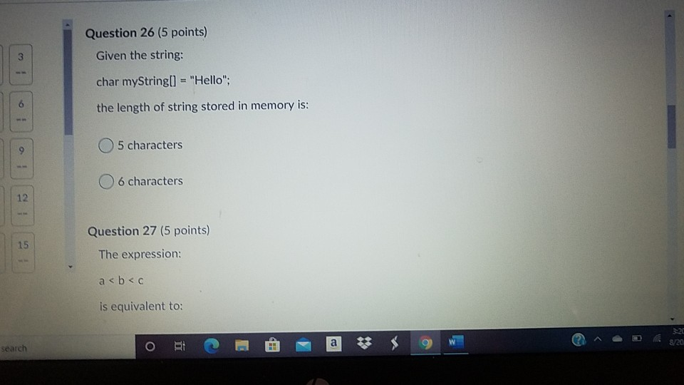 Solved Question 26 (5 points) Given the string: char | Chegg.com