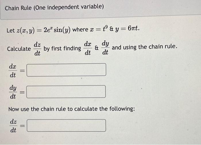 Solved Chain Rule (One independent variable) Let z(x, y) = | Chegg.com