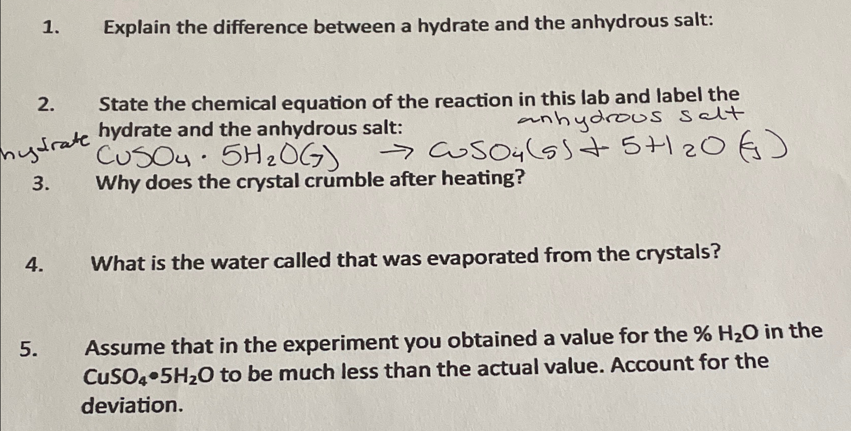 Solved Explain the difference between a hydrate and the | Chegg.com