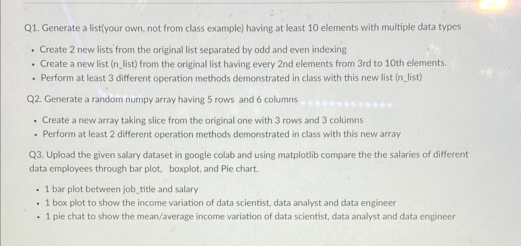 Solved Q1. ﻿Generate a list(your own, not from class | Chegg.com