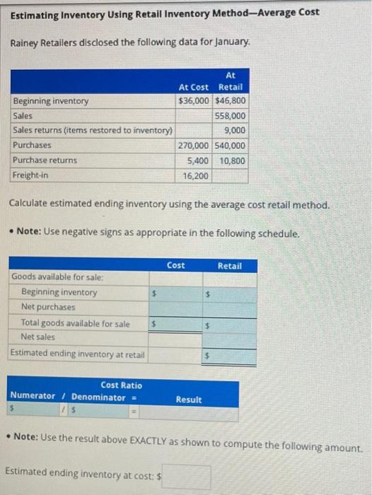 Solved Estimating Inventory Using Retail Inventory | Chegg.com