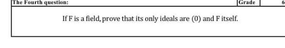Solved The Fourth question: Grade If F is a field, prove | Chegg.com
