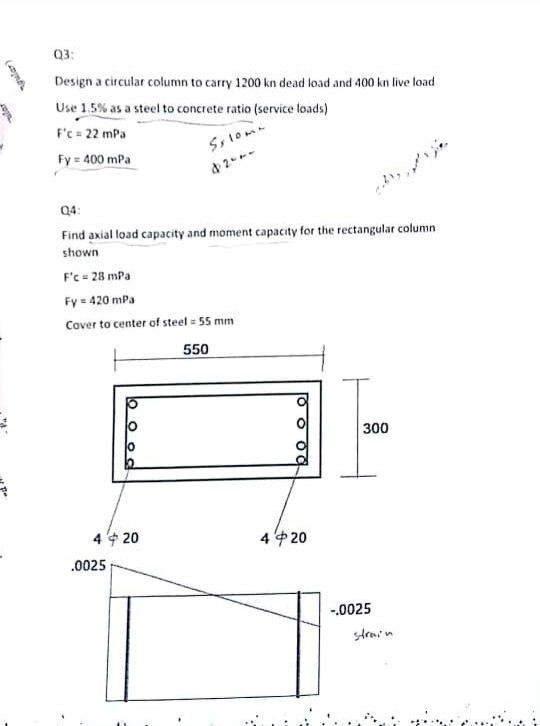 Solved Q3:Design a circular column to carry 1200kn ﻿dead | Chegg.com