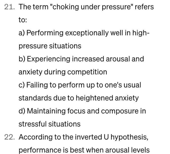 Solved The term "choking under pressure" refers to:a) | Chegg.com