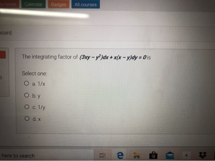 Solved The solution of the differential equation dy – x dx = | Chegg.com