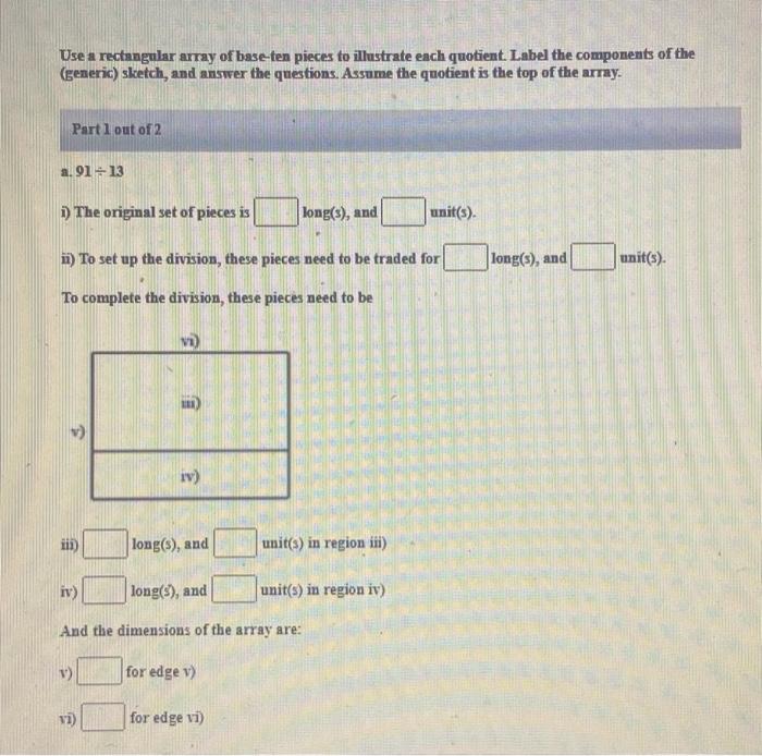Solved Use a rectangular array of base-ten pieces to | Chegg.com