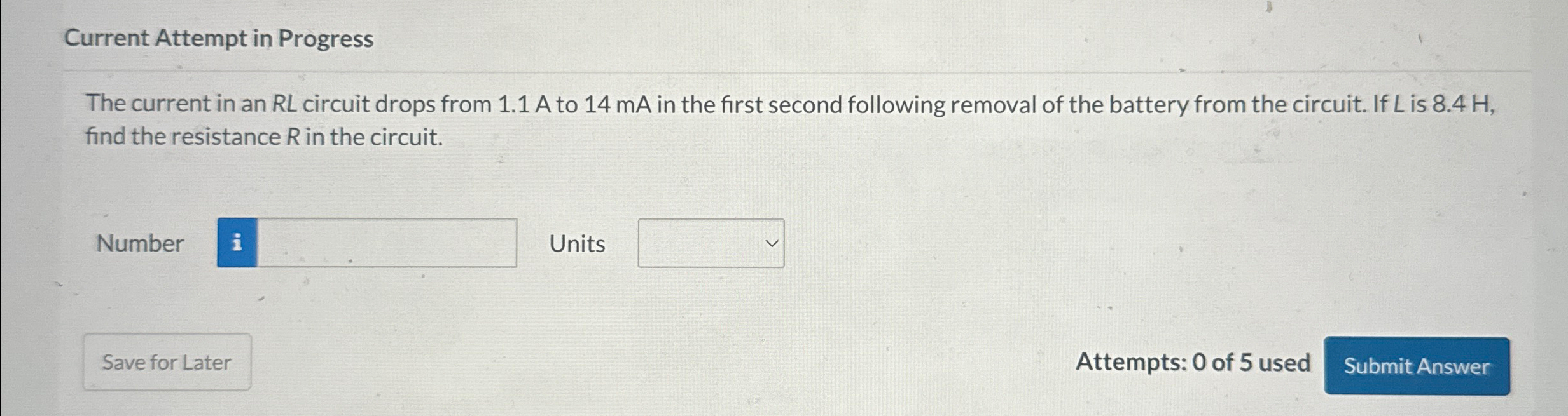 Solved Current Attempt in ProgressThe current in an RL | Chegg.com