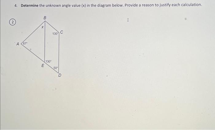 Solved 4. Determine the unknown angle value (x) in the | Chegg.com