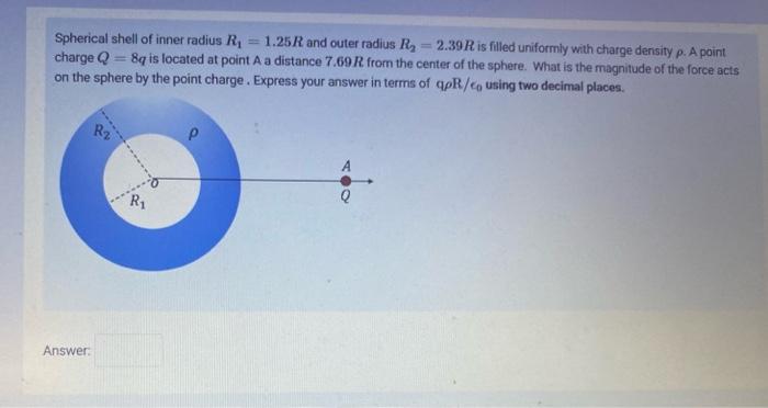 Solved Spherical shell of inner radius R1=1.25R and outer | Chegg.com