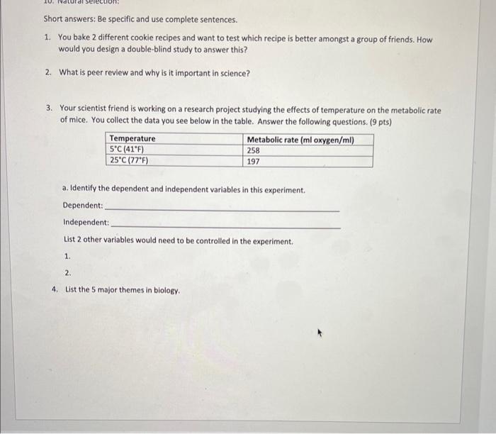 Solved Short answers: Be specific and use complete | Chegg.com