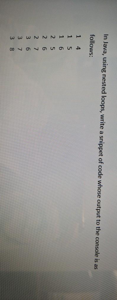 Solved In Java, using nested loops, write a snippet of code | Chegg.com