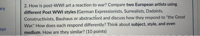 2. How is post-WWI art a reaction to war? Compare two | Chegg.com