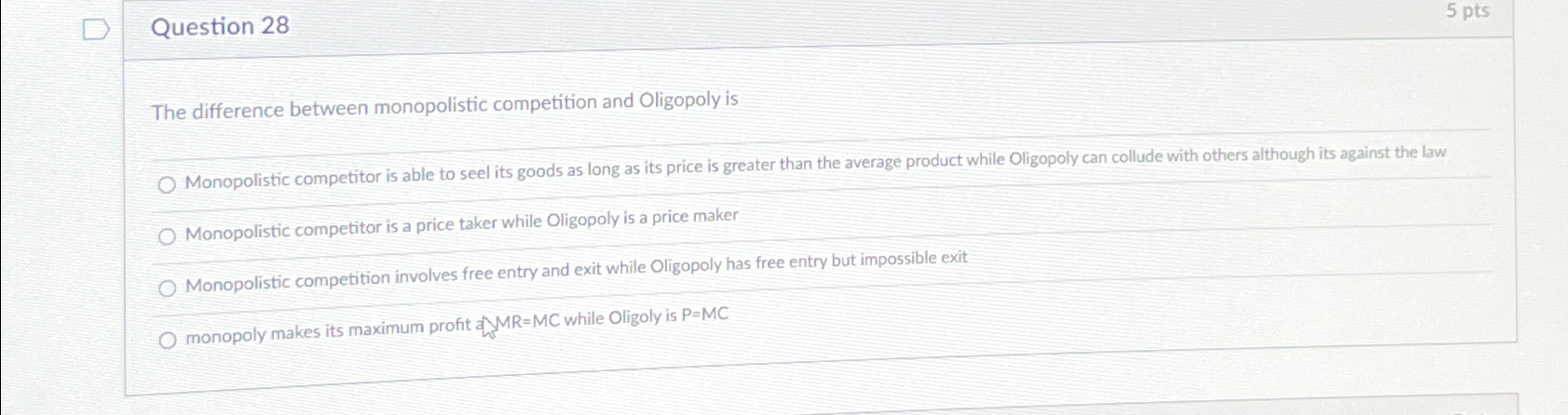 Solved Question 285 ﻿ptsThe difference between monopolistic | Chegg.com