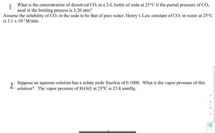 Solved What is the concentration of dissolved CO2 in a 2-L | Chegg.com
