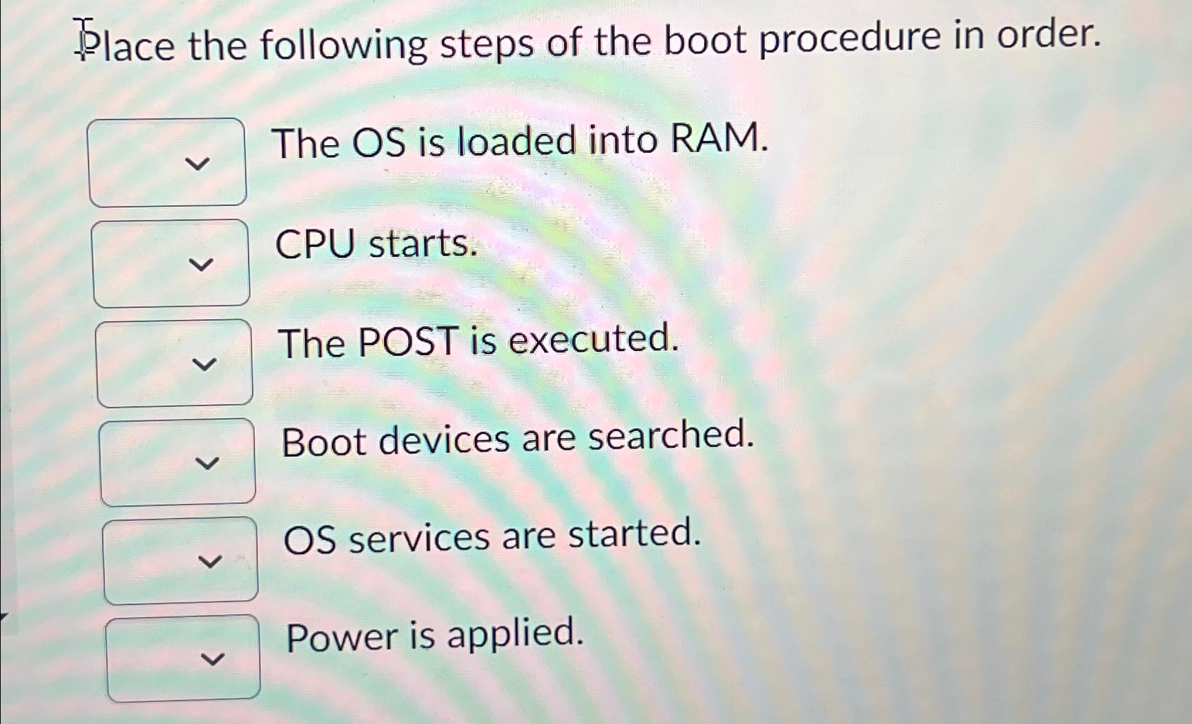 Solved Flace the following steps of the boot procedure in | Chegg.com