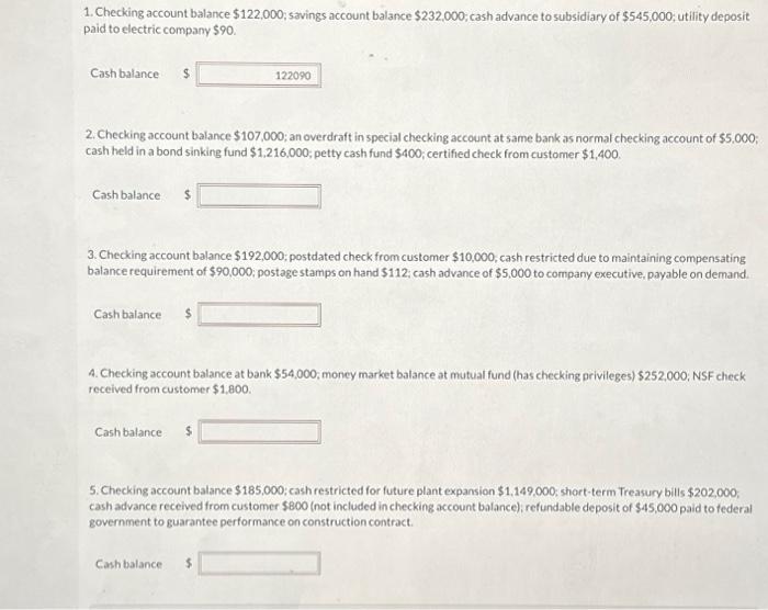 Solved 1. Checking account balance $122,000; savings account | Chegg.com