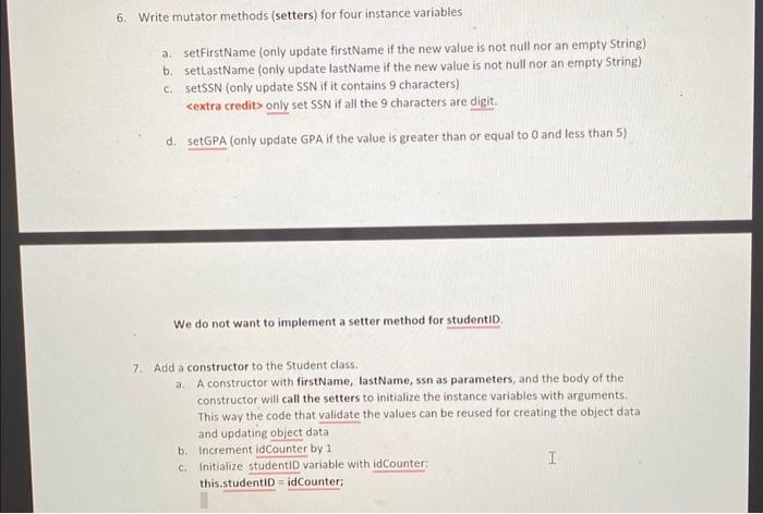Solved 6 Write Mutator Methods Setters For Four Instance