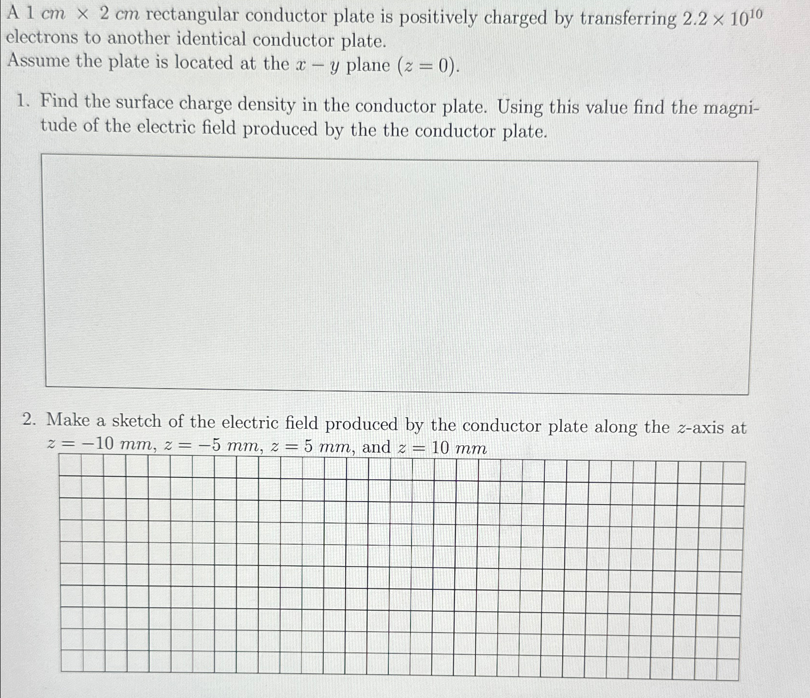 Solved A 1cm×2cm ﻿rectangular conductor plate is positively | Chegg.com