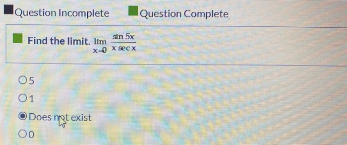 Solved Question Incomplete Question Complete Find the limit. | Chegg.com