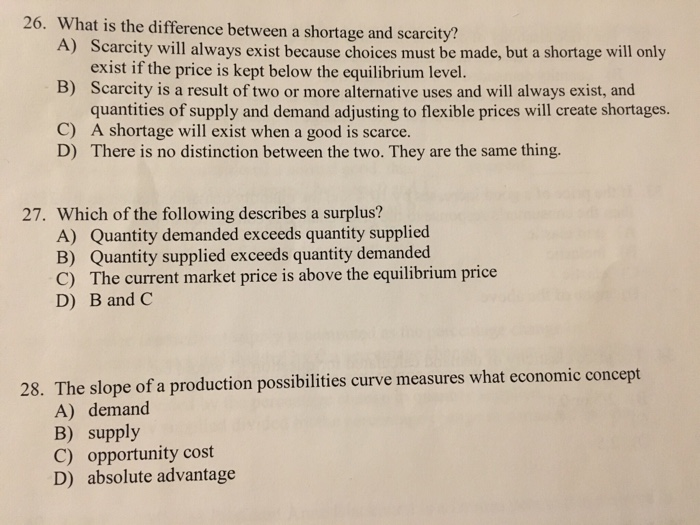Solved 26. What is the difference between a shortage and | Chegg.com