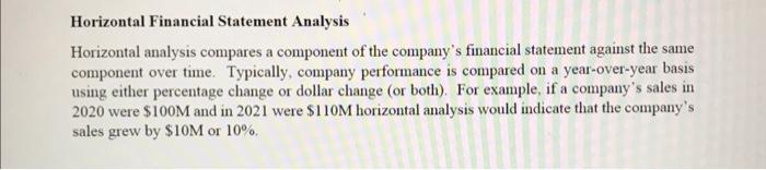 Solved Create a horizontal financial statement analysis of | Chegg.com