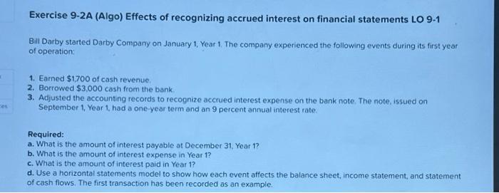 Solved Exercise 9-2A (Algo) Effects of recognizing accrued | Chegg.com