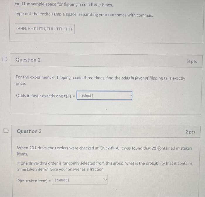 Solved Find the sample space for flipping a coin three | Chegg.com