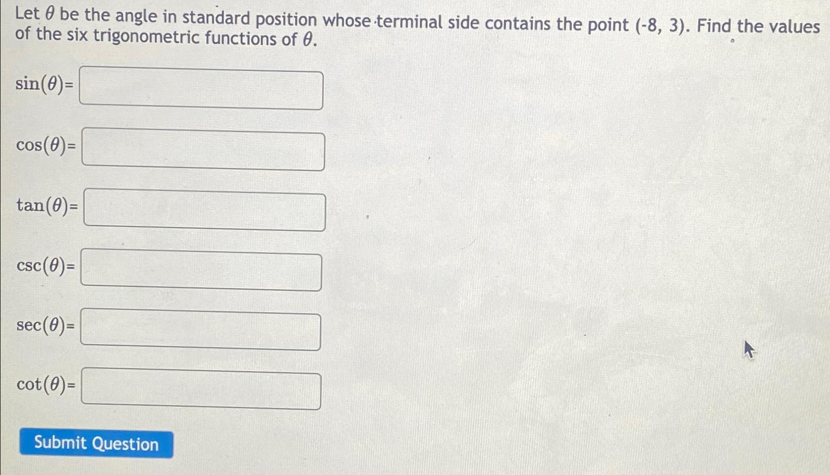 Solved Let θ ﻿be the angle in standard position whose | Chegg.com