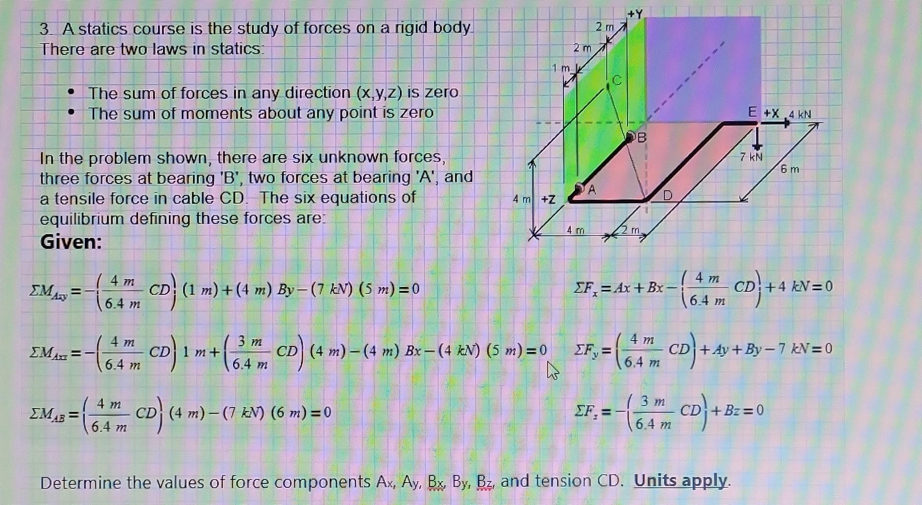 Solved There are two laws in statics - The sum of forces in | Chegg.com