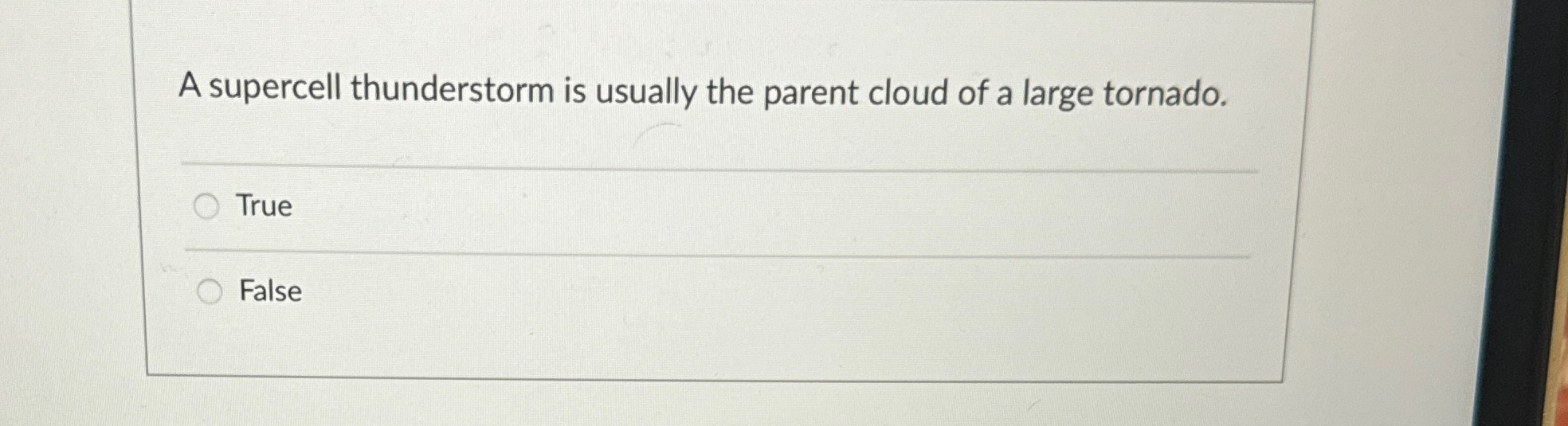 Solved A supercell thunderstorm is usually the parent cloud | Chegg.com