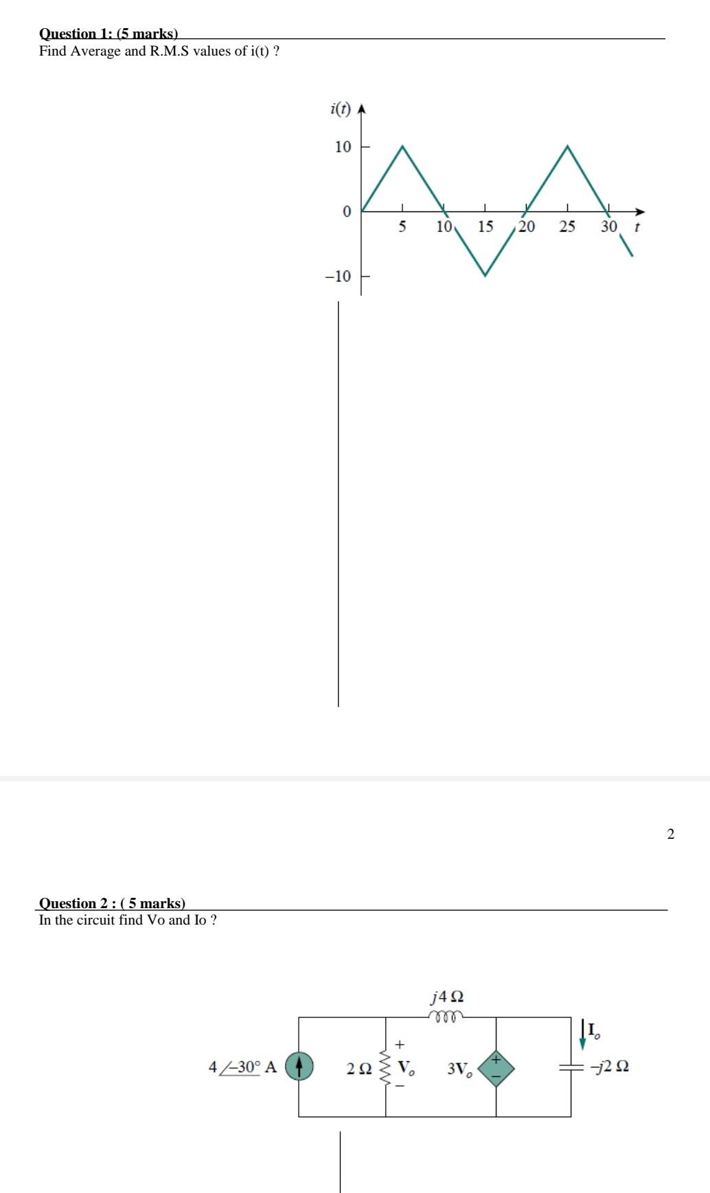 Solved Question 1: (5 marks) Find Average and R.M.S values | Chegg.com