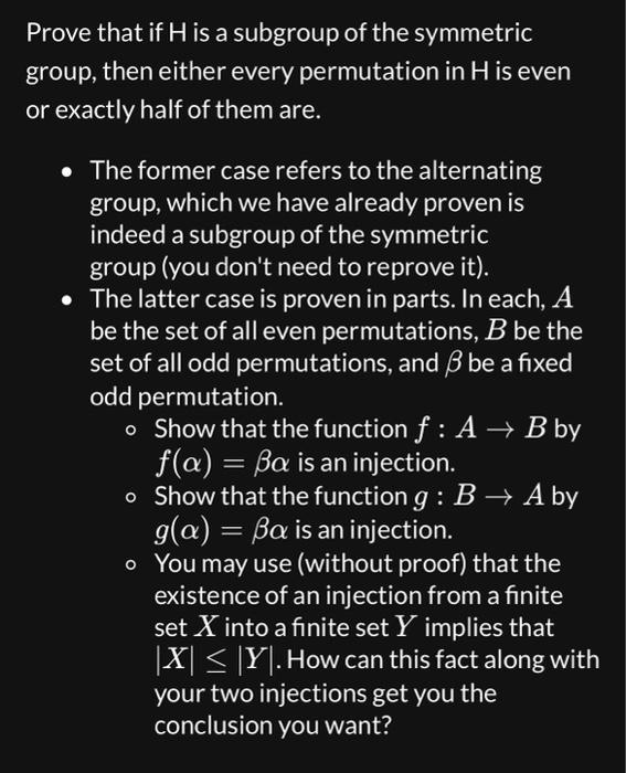 Solved Prove that if H is a subgroup of the symmetric group, | Chegg.com