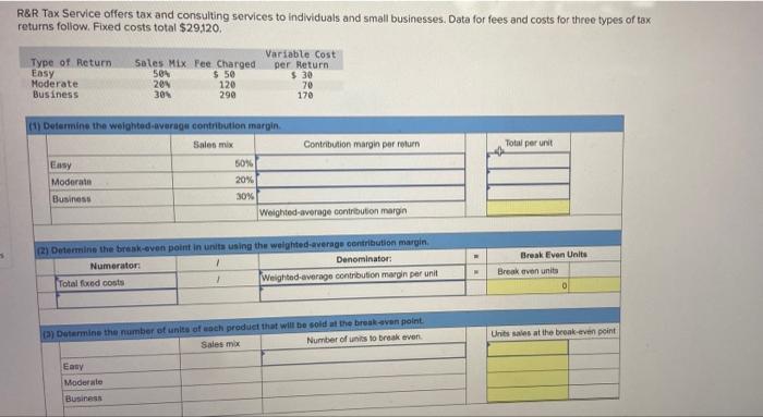 Solved R&R Tax Service offers tax and consulting services to | Chegg.com
