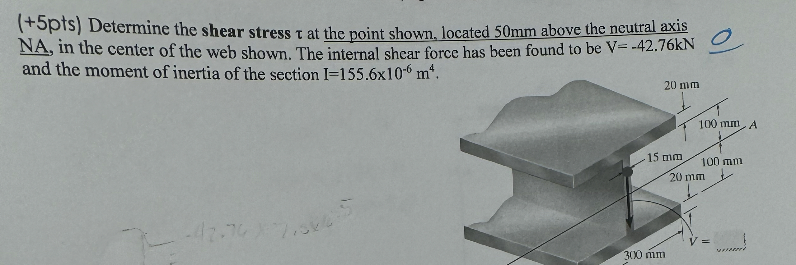 Solved (+5pts) ﻿Determine the shear stress τ ﻿at the point | Chegg.com