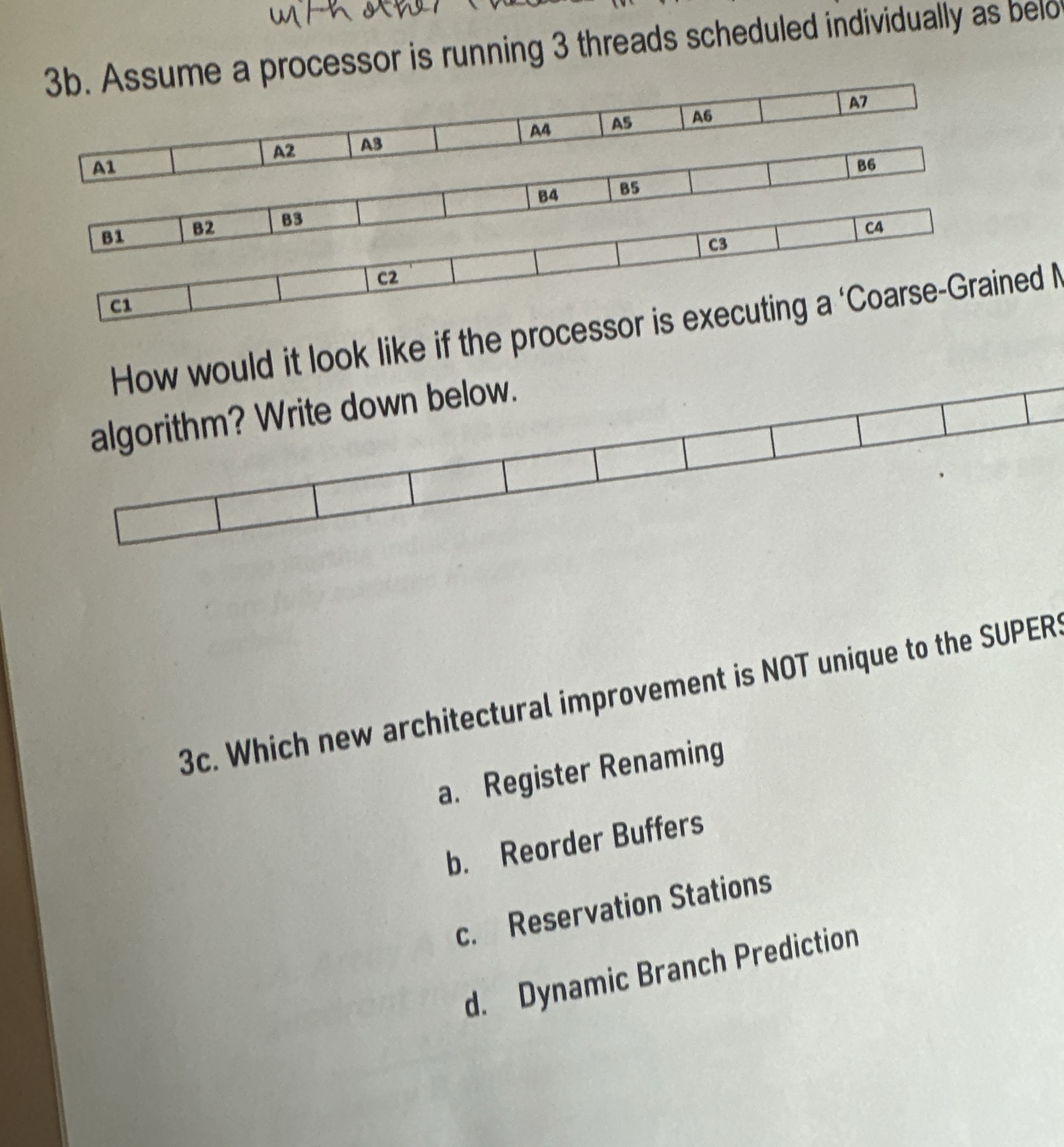 Solved 3b. ﻿Assume a processor is running 3 ﻿threads | Chegg.com
