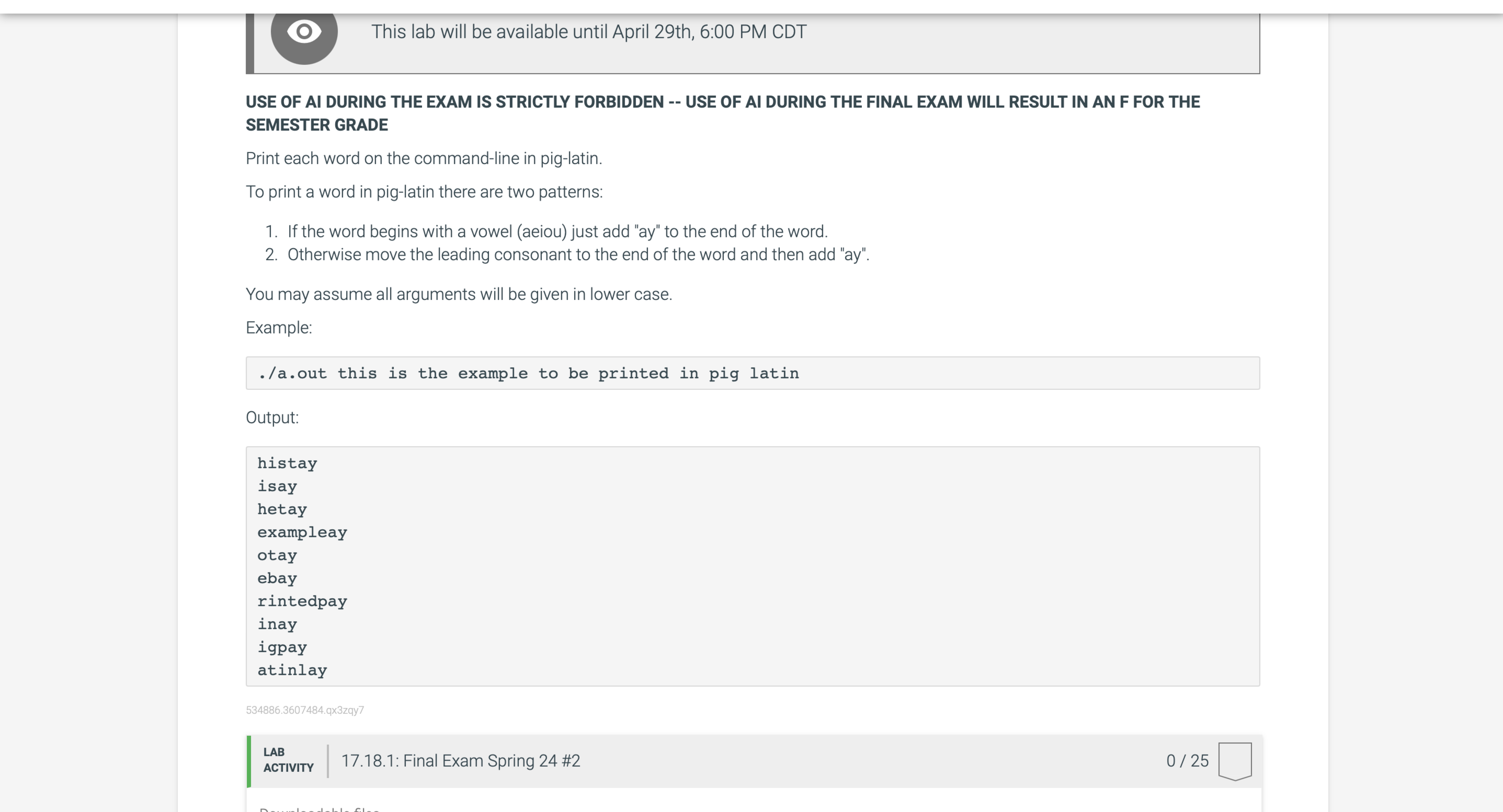 Solved This lab will be available until April 29th, 6:00 ﻿PM | Chegg.com