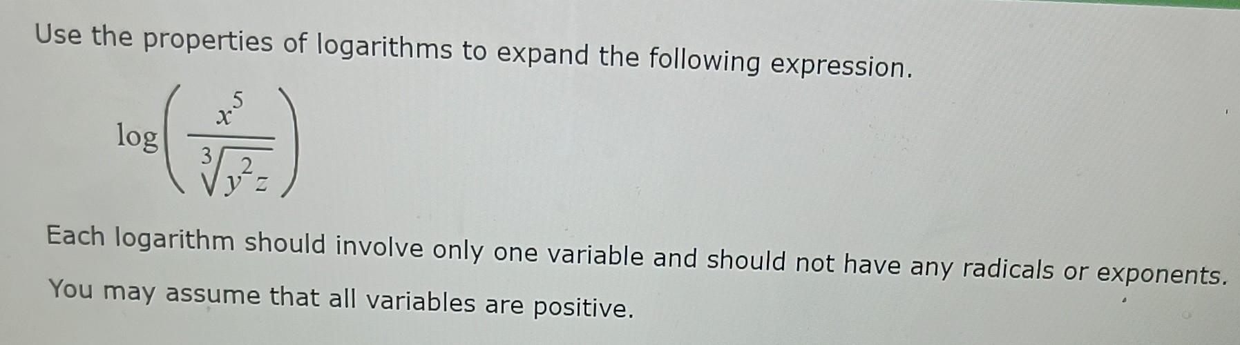 Solved Use the properties of logarithms to expand the | Chegg.com