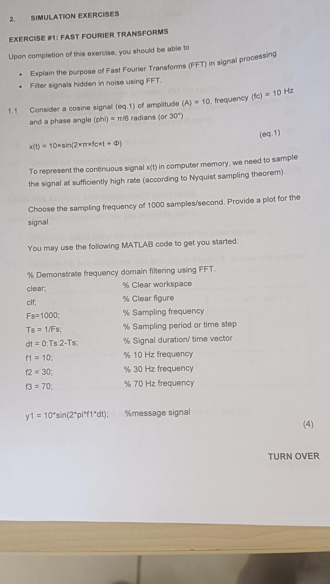 Solved 2 Exercise 1 Fast Fourier Transforms Upon