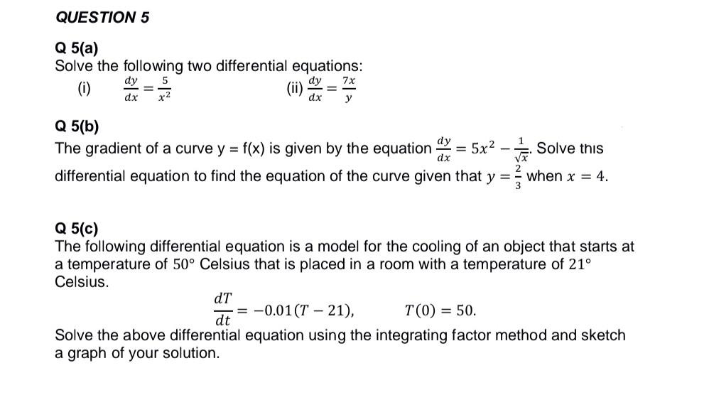 Solved Q 5(a) Solve the following two differential | Chegg.com