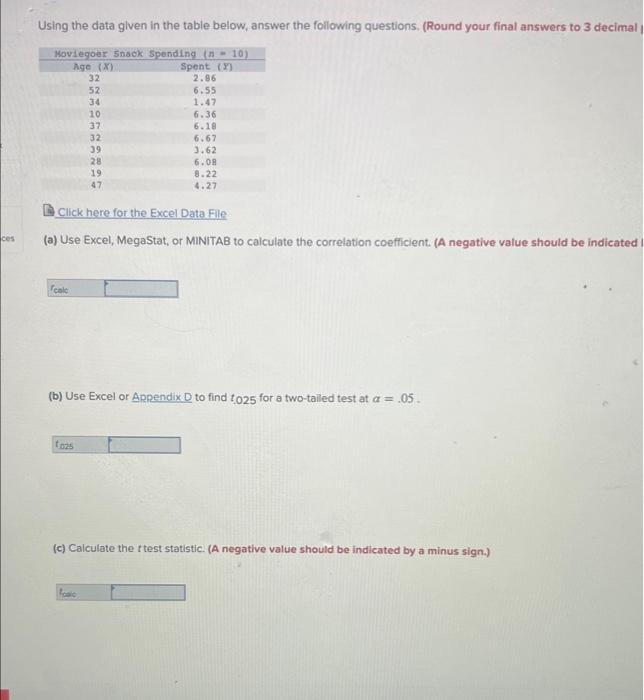 Solved Using the data glven in the table below, answer the | Chegg.com
